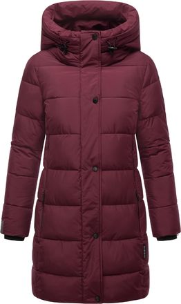 Marikoo Damen Wintermantel warmer Steppmantel lang mit Kapuze und hohem Kragen Karumikoo XVI Wine Gr. 5XL