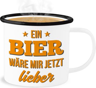 Shirtracer Emaille Becher Blechbecher - Statement Sprüche - Ein Bier wäre mir jetzt lieber - 300 ml - Weiß Schwarz - sarkasmus saufen tasse spruch tassen spruech