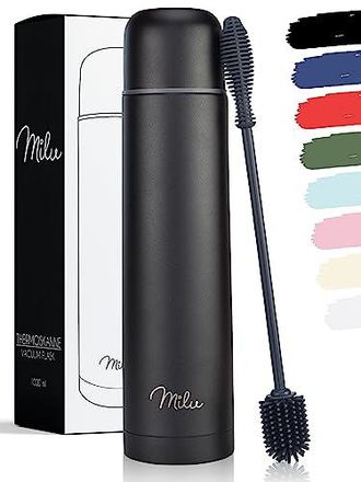 Milu Bouteille isotherme en acier inoxydable - 1L, 750ml, 500ml - Thermo Double Paroi, Sans BPA, Transport Café, Thé, Eau (Noir, 500 ml)