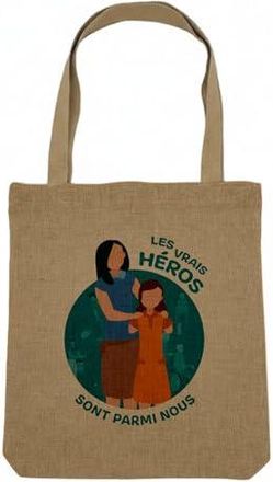 Fabulous Sac Shopping Tote Bag Aspect Lin - Les Vrais H&eacute;ros - Assistante sociale M&eacute;tier Sac de Courses Toile Epaisse 360g Beige Naturel Cabas Port&eacute; Epaule Soli