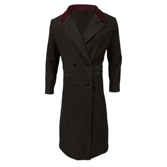 Generic Manteau Homme Hiver,Manteau long &eacute;l&eacute;gant en laine pour homme - coupe ample automne hiver manteau trench crois&eacute; &eacute;pais adapt&eacute; quotidien (Black, L)