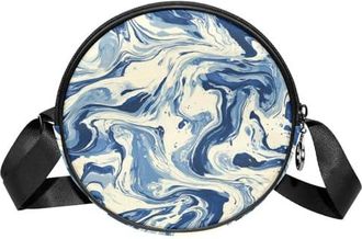 Generic Sac &agrave; bandouli&egrave;re Circle pour femme, motif sable mouvant bleu et blanc, petit sac &agrave; bandouli&egrave;re avec fermeture &eacute;clair, bretelles r&eacute;glables, sac &agrave; main