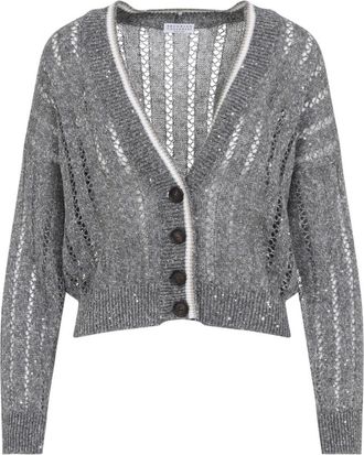 Brunello Cucinelli Femme, Pulls, Gris, Taille: 40 FR Cardigan en lin