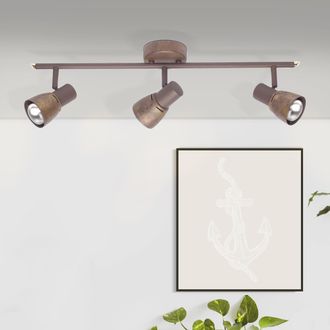 Lightbox 3 flammiges Spotrohr - Basic Decken Strahler mit schwenkbaren K&ouml;pfen - 11 x 50 x 18 cm - E14 Fassung - max. 28 W - aus Metall - in Alt-Kupferfarben