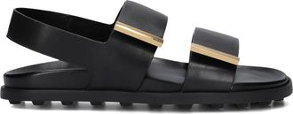 Tod's Femme, Chaussures, Noir, Taille: 38 EU Sandales Plates en Cuir Noir avec Lani&egrave;res