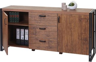 Mendler Sideboard HWC-A27, Kommode Schrank, 3D-Struktur 2 Stauf&auml;cher 80x160x40cm MVG-Zertifiziert MDF Metall - Wildeiche-Optik