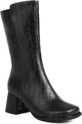 Generic Bottines courtes à motif écossais pour femme avec fermeture éclair et bout rond, Noir, 37.5 EU
