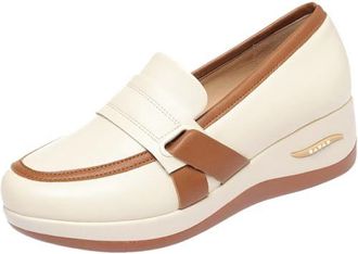 Generic Mocassins compens&eacute;s en cuir pour femme avec soutien de la vo&ucirc;te plantaire - Confortables &agrave; bout rond - Plateforme antid&eacute;rapante - Chaussures d&eacute;contrac