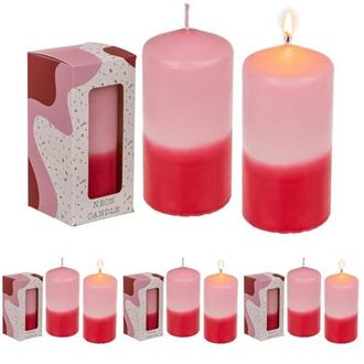 Out of the Blue Stumpenkerze mit Farbverlauf, rosa/rot ca. 12 x 6 cm, in Geschenkbox (Packung mit 4)