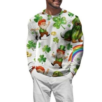 Generic Chemise de la Saint-Patrick pour homme - Imprim&eacute; tr&egrave;fle irlandais - T-shirt l&eacute;ger et respirant &agrave; col rond - Confortable et doux au toucher - Haut de p