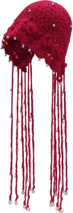 ZLYC Damen H&auml;kelm&uuml;tzen Strickm&uuml;tze Crochet Slouchy Beanie mit Tassel(Perlen Burgunderrot),Einheitsgr&ouml;&szlig;e