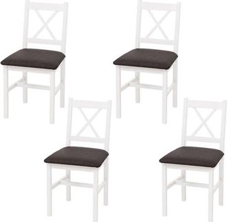 Mendler Lot de 4 chaises de Salle &agrave; Manger HWC-F77 Blanches, Rembourrage Noir