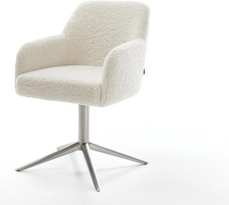 DELIFE Drehstuhl Greg-Flex Teddystoff Beige Fu&szlig;kreuz Edelstahl 360&deg; drehbar Wippfunktion Taschenfederkern, Esszimmerst&uuml;hle