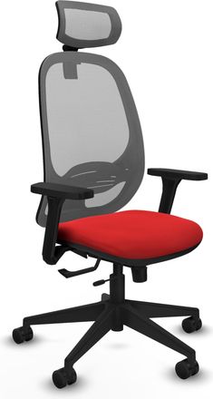 Piqueras y Crespo B&uuml;rostuhl mit 24-Stunden-Nutzungszertifikat, mit 3D-Armen, h&ouml;henverstellbare Lendenwirbelst&uuml;tze und h&ouml;henverstellbares Kopfteil, Grau/Rot