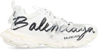 Balenciaga Womens Track Signature Low-Top Sneakers White Polyurethane Trainers