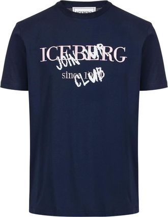 Iceberg Homme, Tops, Bleu, Taille: XL T-shirt en jersey de coton coupe slim avec logo imprim&eacute;