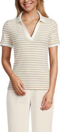Lands End Geripptes Polo-Shirt, Damen, Größe:44-46 regular, Beige, Elasthan/Baumwoll-Mischung, by Lands End