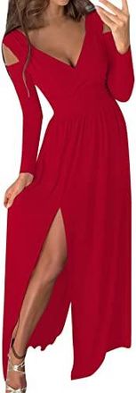 Generic Robe De Soir&eacute;E Femme Sexy- Robe Longue Chic Et Elegant-Robe Moulante Fendu &agrave; &eacute;Paules D&eacute;Nud&eacute;Es Col V Dress Pas Cher Ajust&eacute;E Taille Haute Robes pour F&ecirc;T