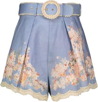 Zimmermann Damen Leinenshorts mit Spitzenbesatz CASCADIAN TUCK