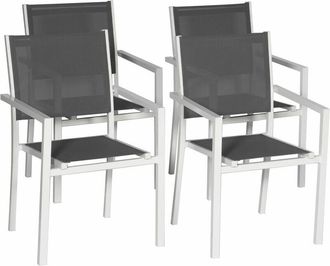 Happy Garden Happy Garden - Lot de 4 chaises en aluminium blanc - textil&egrave;ne gris