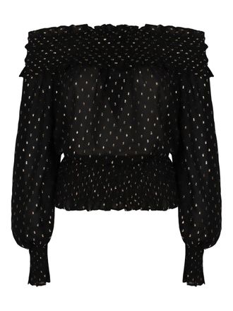 Self Portrait Black And Gold Chiffon Top