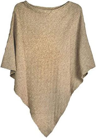 styleBREAKER Poncho pour Femme en Maille Fine avec Une Structure en Damier, Encolure Ronde 08010053, Couleur:Marron Clair