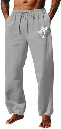 Generic Pantalon en lin pour homme - Coupe ample - Pantalon chino pour homme - Pantalon cargo long - Pantalon cargo d&eacute;contract&eacute; - Jambe droite - Pantalon chin