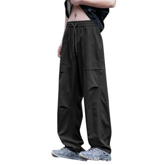 Generic Salopette ample pour homme - Pantalon de surv&ecirc;tement l&eacute;ger &agrave; taille &eacute;lastique - Pantalon de travail d&eacute;contract&eacute;, Noir, XXL