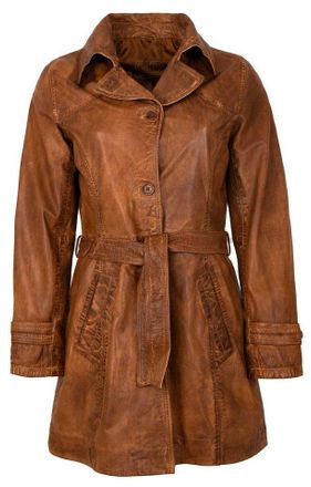 Maddox Lederjacke Borneo MADDOX - Damen Trenchcoat Ledermantel Mantel Lammnappa cognac / antik