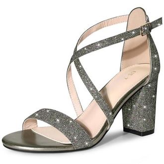 Allegra K Femmes Sandales Talons Blocs Sangles Entrecrois&eacute;es Scintillantes Rotguss 39