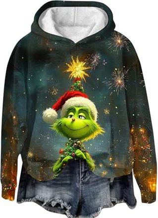 Generic Le Grinch Sweat A Capuche Femme Adulte Polaire Pilou 2025 Chaud Deguisement Pulls Oversize Sweet Pull Sweatshirts Moche Femmes Vêtements Plaid Pyjama 