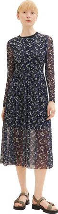 Tom Tailor Tom Tailor Denim Damen Mesh Kleid mit Muster, 34262 - Black Flower Print, XL