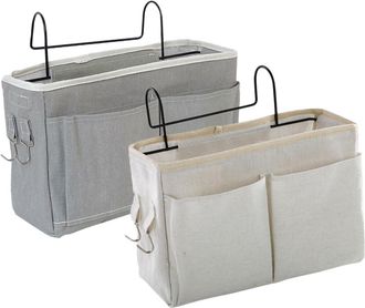 Angoily 2 St&uuml;ck Gro&szlig;es Bett Organizer aus Baumwollstoff mit Mehreren F&auml;chern Stabiler H&auml;ngeaufbewahrungstasche f&uuml;r Schlafzimmer als Bettseiten Organizer und V