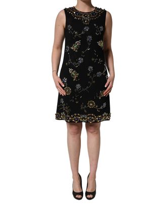 Dolce & Gabbana Womens Black Sleeveless Floral Bead Embellishments Dress Viscose Acetate Elastane