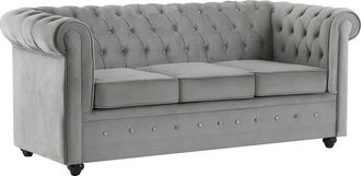 Vente-Unique CanapÈ 3 Places Convertible en Velours gris Clair Chesterfield