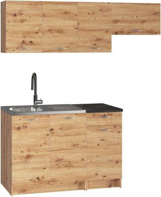 Dmora Sora Komplettk&uuml;che, kompaktes und funktionales Set mit T&uuml;ren und Schublade, Eichenknoten