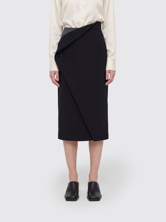 Jil Sander Jupe crayon midi drap&eacute;e en soie et laine vierge