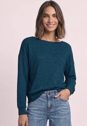 Street One Langarmshirt STREET ONE, Damen, Gr. 34, gr&uuml;n (blau petrol meliert), Jersey, 80% Viskose, 15% Polyester, 5% Elasthan, unifarben, regular fit normal, U-