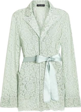 Dolce & Gabbana lace-detail belted jacket - Gr&uuml;n