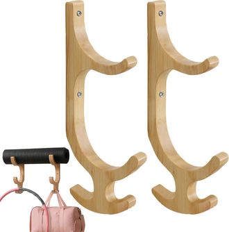 Generic Wandhalter F&uuml;r Yoga-Matten - Organizer Aus Holz 1 Paar Yogamatte Halterung Wandaufbewahrung Springseile Widerstandsband Fitnessstudio Zuhause Wohnzimm