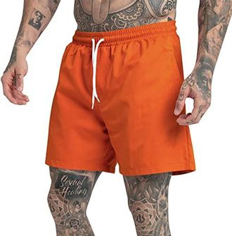 Generic Pantalon multifonctionnel 5 minutes pour homme - Couleur unie - Short de sport de plage - Short de fitness, Orange, XXL
