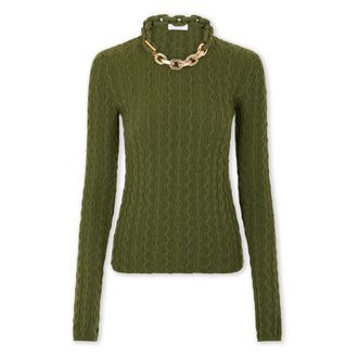 Paco Rabanne Khaki Wollpullover mit Ketten-Detail - - Knitwear - Damen - Gr&uuml;n - M