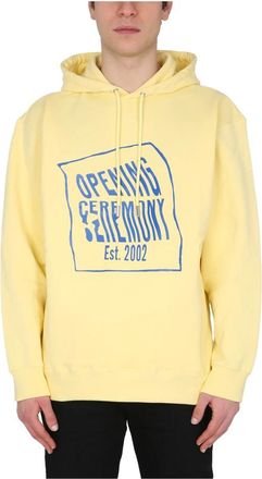Opening Ceremony Homme, Sweatshirts et sweats &agrave; capuche, Jaune, Taille: L Warped Logo Regular Sweat &agrave; capuche