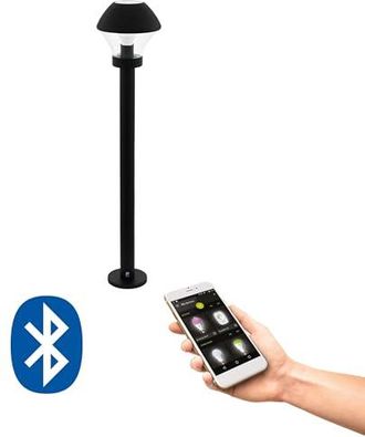 Eglo Smart Home LED Au&szlig;en-Stehlampe Verlucca-C, Wegelampe, Outdoor Standleuchte, Stahl verzinkt in schwarz, Glas in klar, schwarz E27 Fassung, IP44