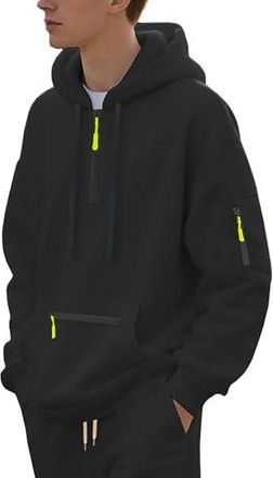Generic Sweat &agrave; capuche zipp&eacute; pour homme - Polaire &agrave; fermeture &eacute;clair 1/4 | Sweat &agrave; capuche dautomne avec cordon de serrage coupe ample d&eacute;contract&eacute;e mode haut
