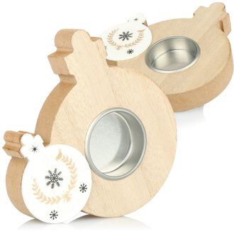 Com-Four 2X Teelichthalter in Christbaumkugelform - dekorative Kerzenständer aus Holz - weihnachtliche Kerzenhalter für jeweils EIN Teelicht (02 Stück - Christ