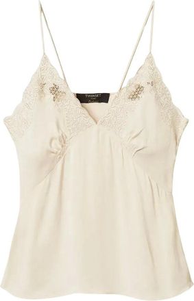 Twinset Top en satin envers avec broderies - Femme - Tops - Beige - Taille: 40 FR