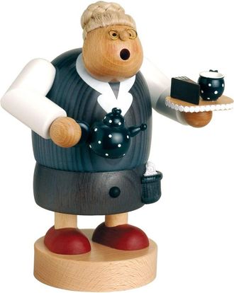 KWO Olbernhau Räuchermann Großmutters Einladung zum Kaffee, 17 cm, Holz, Mehrfarbig, 17cm