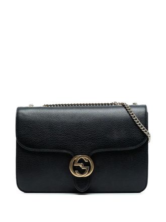 Gucci 2016-2025 mittelgroße Dollar GG Umhängetasche aus Kalbsleder - Schwarz