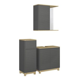 Vicco Badmöbel-Set Anthrazit/Eiche Livia, bestehend aus Bad Spiegelschrank, Waschbeckenunterschrank, Midischrank - Viel Stauraum Oben und unten